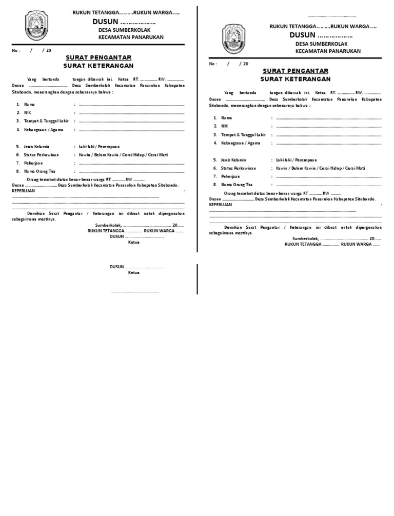 Template Surat Pengantar RT RW | PDF