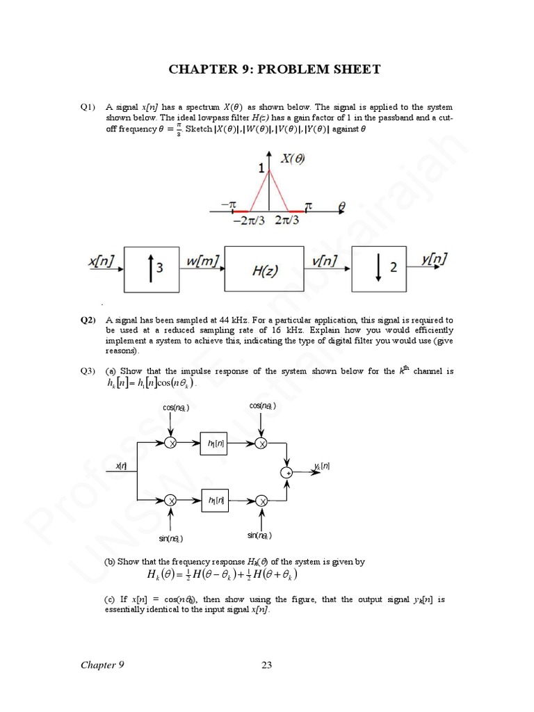 ProblemSheet - Chapter 9 - P | PDF | Sampling (Signal Processing) | Low Pass Filter