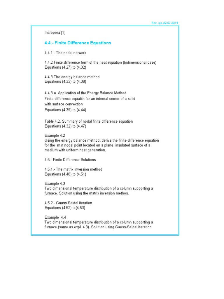 Heat Transfer. Finite Differences For A Steady State System. Implicite and Explicite Methods ...