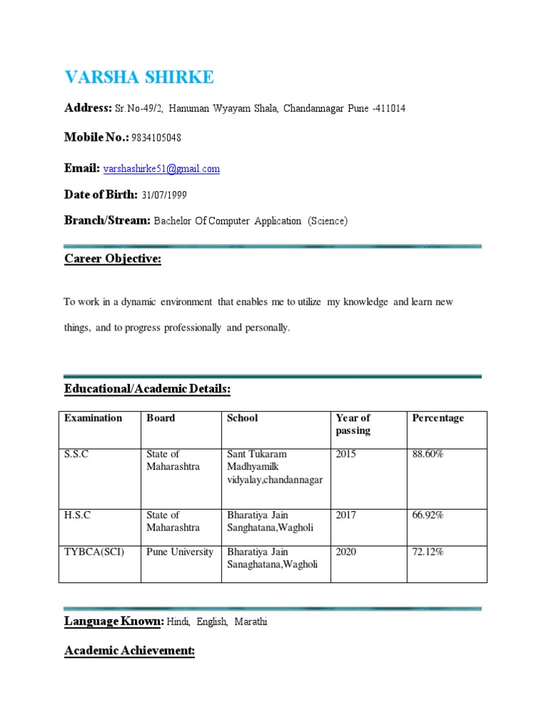 VARSHA SHIRKE Resume | PDF