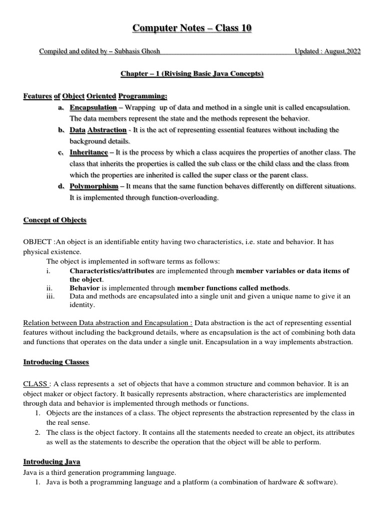 Computer Notes Class 10 2022 Pdf Class Computer Programming Method Computer