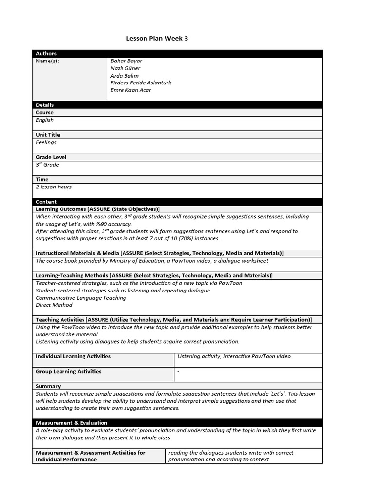 Lesson Plan Week3 | PDF