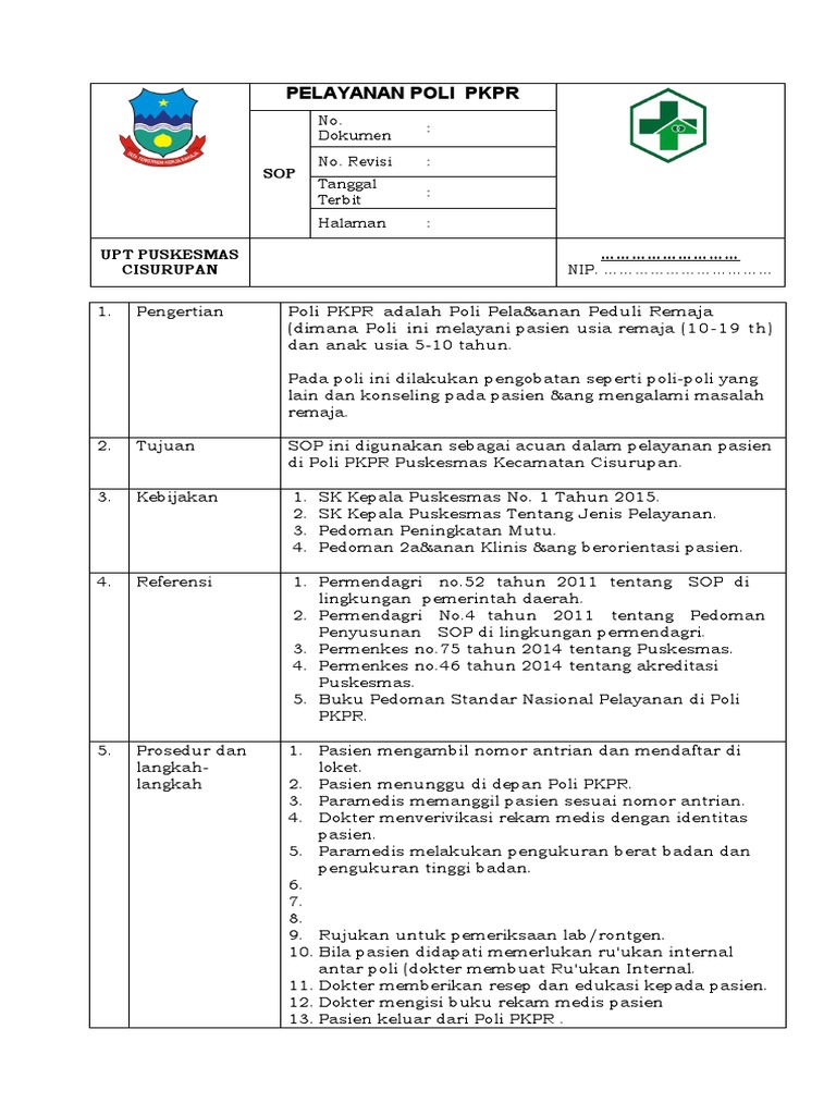 Sop Poli PKPR | PDF | Pengembangan Diri | Kesehatan Holistik