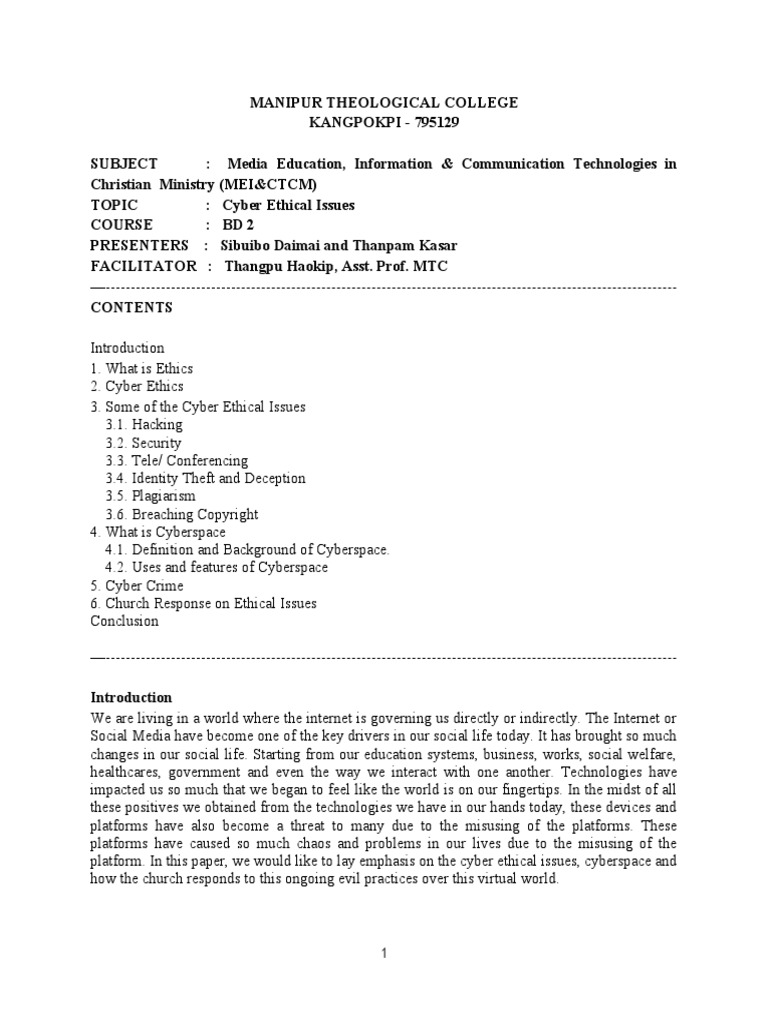 Cyber Ethics Issues Pdf Cyberspace Cybercrime