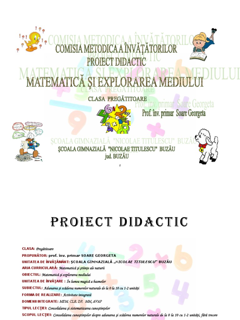 Proiect Didactic Cls A Iia Comisia Metodica Invatatori Soare Georgeta | PDF