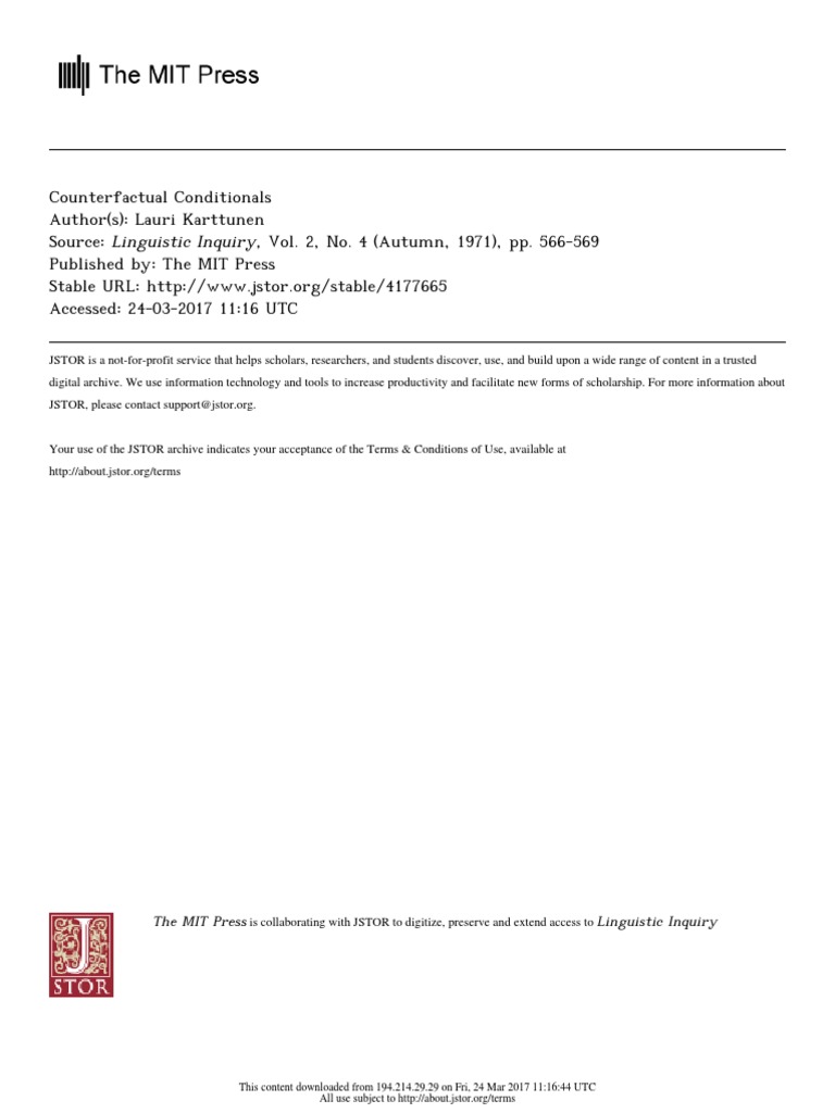 Lauri Karttunen Counterfactual Conditionals | PDF | Language Mechanics ...