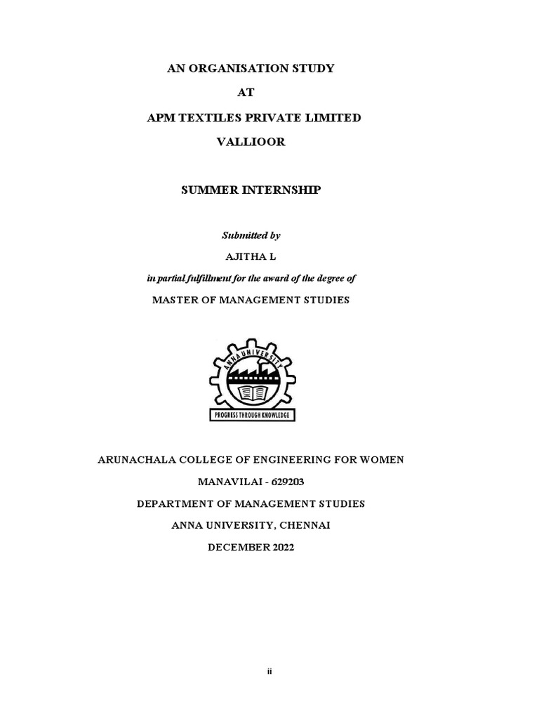 Organizational Structure and Functional Departments of APM Textiles ...