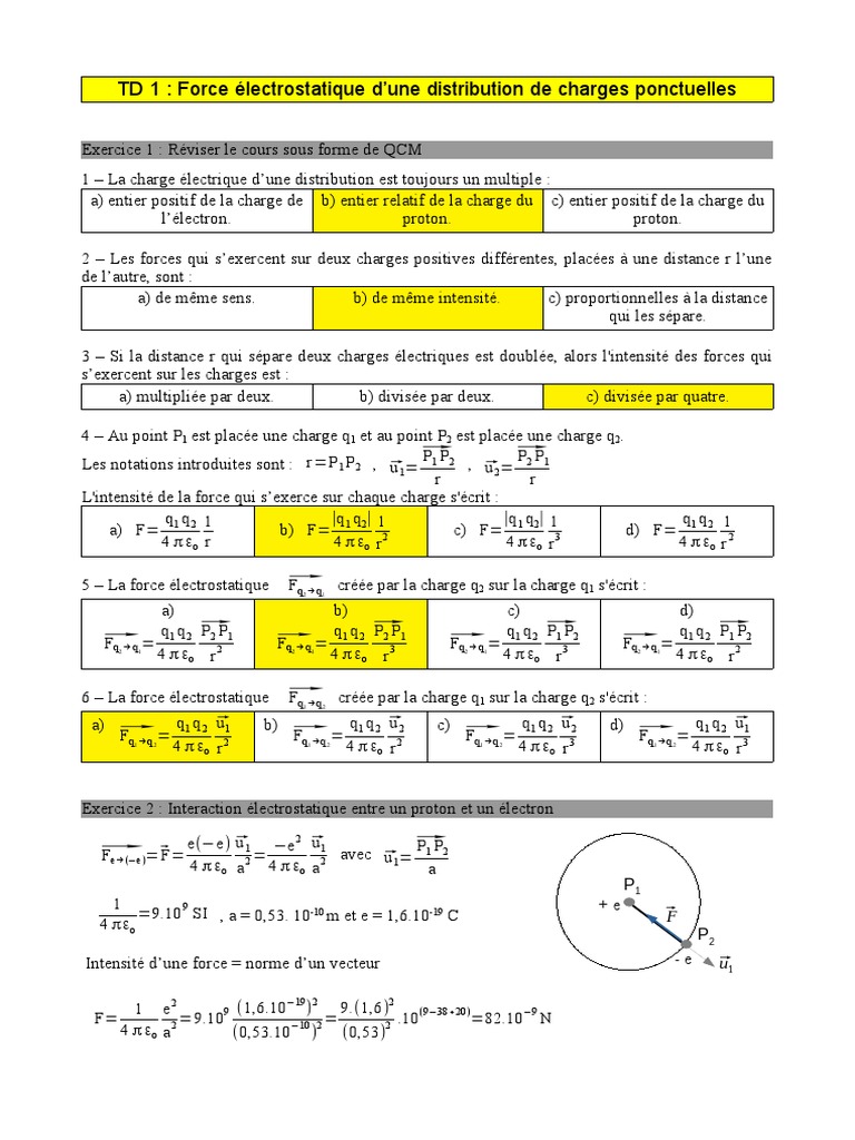 Correction TD1 Forces Coulomb em 22-23 v1 | PDF | Charge électrique | Métrologie