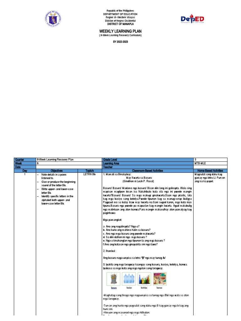MTB Grade 3 - Week 6 | PDF