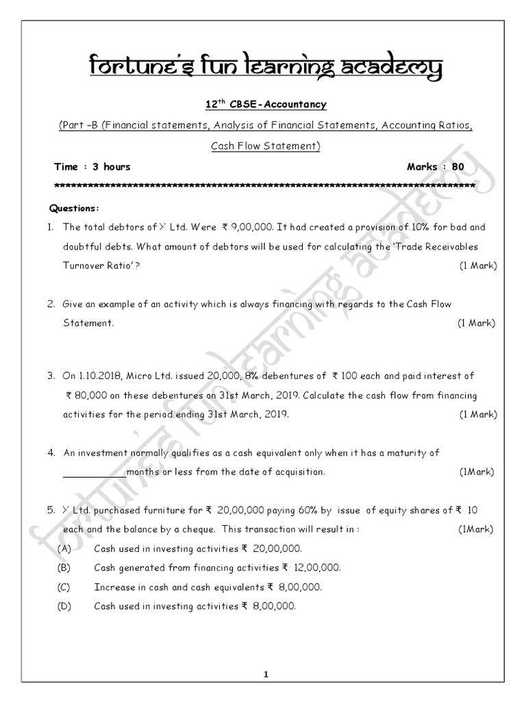 12th Cbse - QP | PDF | Balance Sheet | Revenue