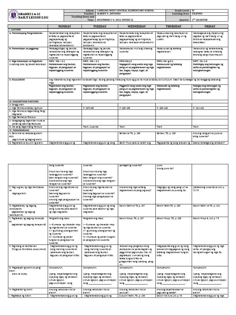 DLL Filipino-4 Q2 W5 | PDF