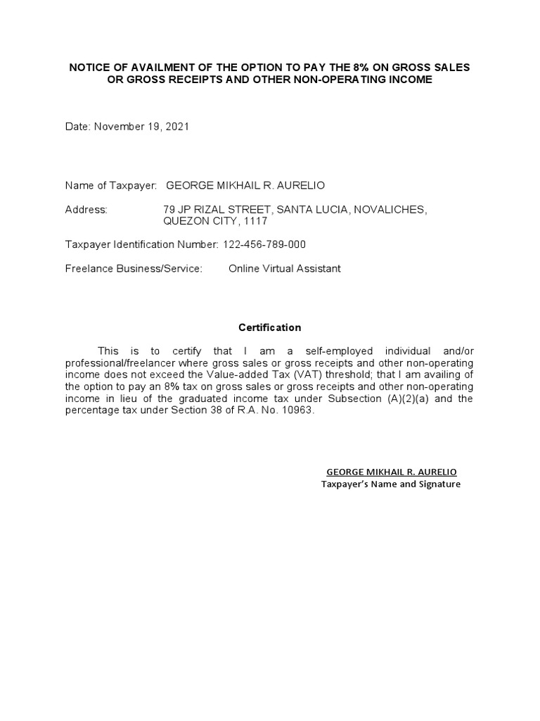 8% Availment Letter Template | PDF