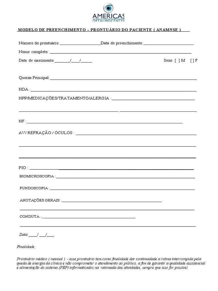 Modelo Prontuario Do Paciente | PDF