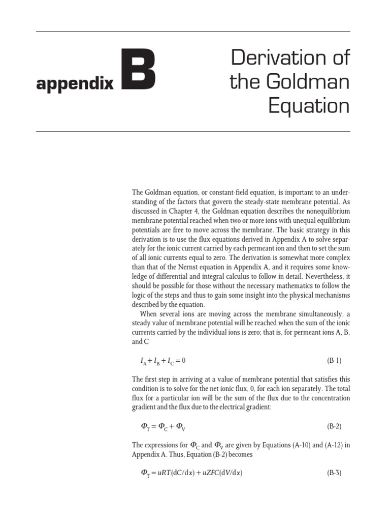 Derivation of the Goldman Equation | PDF | Membrane Potential | Chemistry