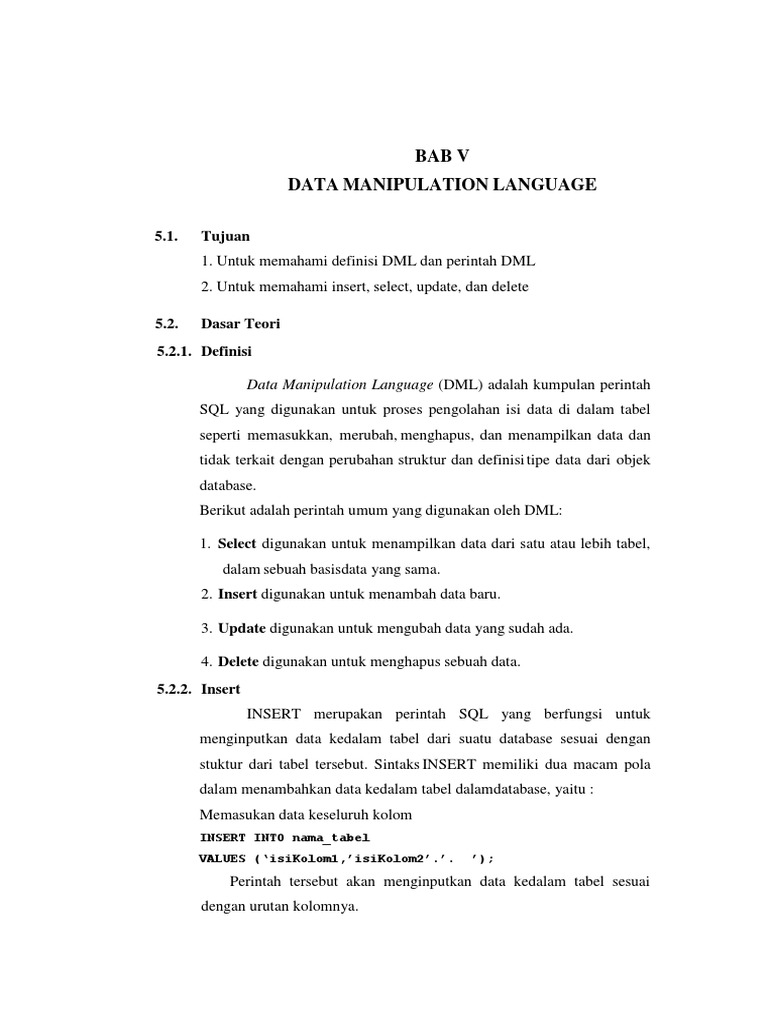 Bab 5 Data Manipulation Language (Minan Abd) | PDF