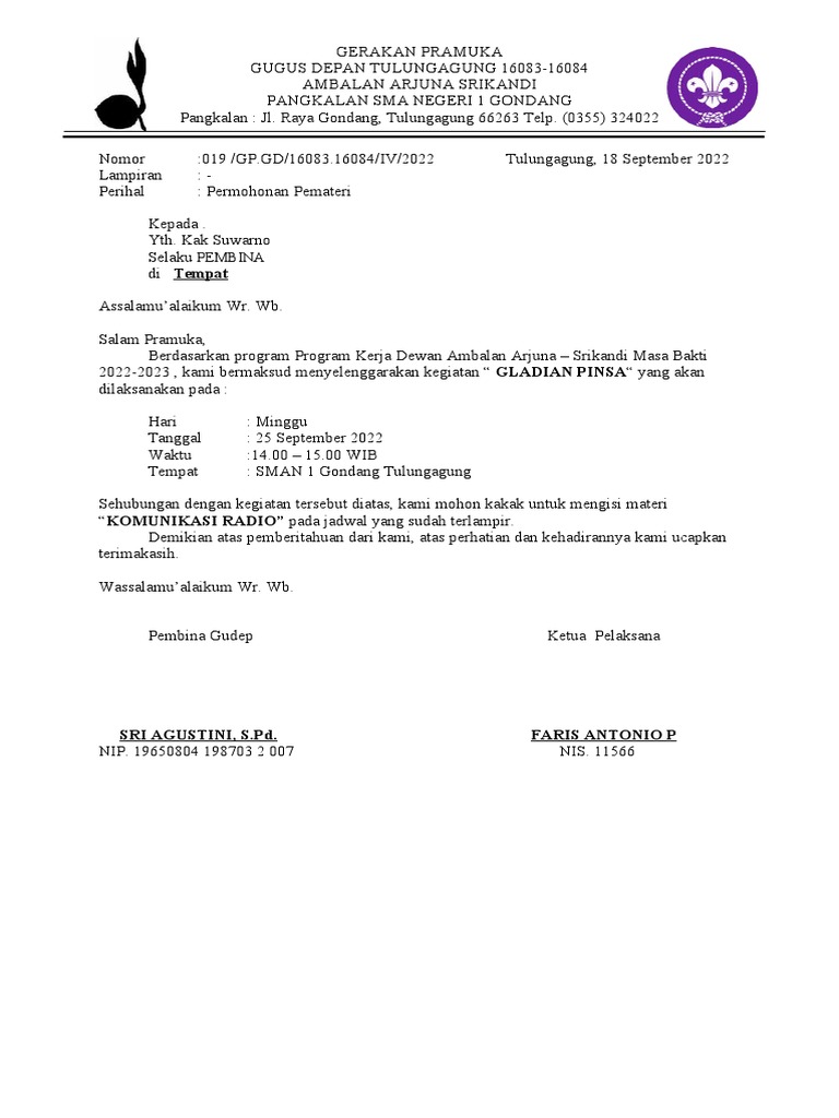 Surat Pemateri Pramuka | PDF