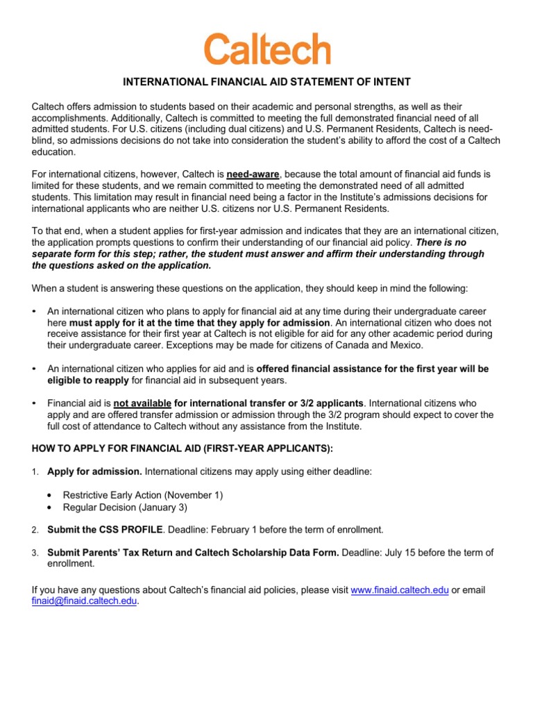 International Financial Aid Statement of Intent 2022 | Download Free ...