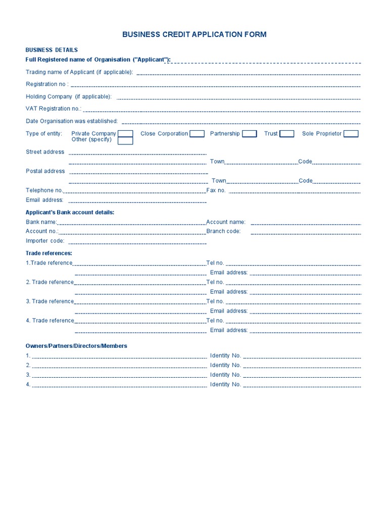 Business Credit Application Form | PDF | Credit | Finance & Money ...