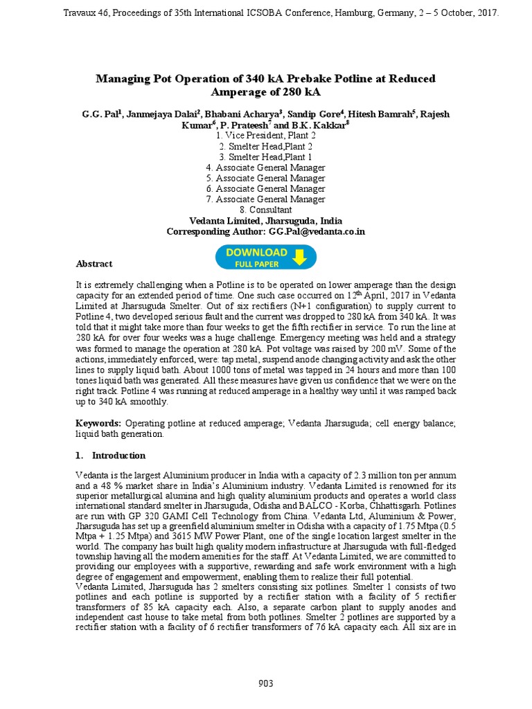 AL13S - Managing Pot Operation of 340 Ka Prebake Potline at Reduced ...