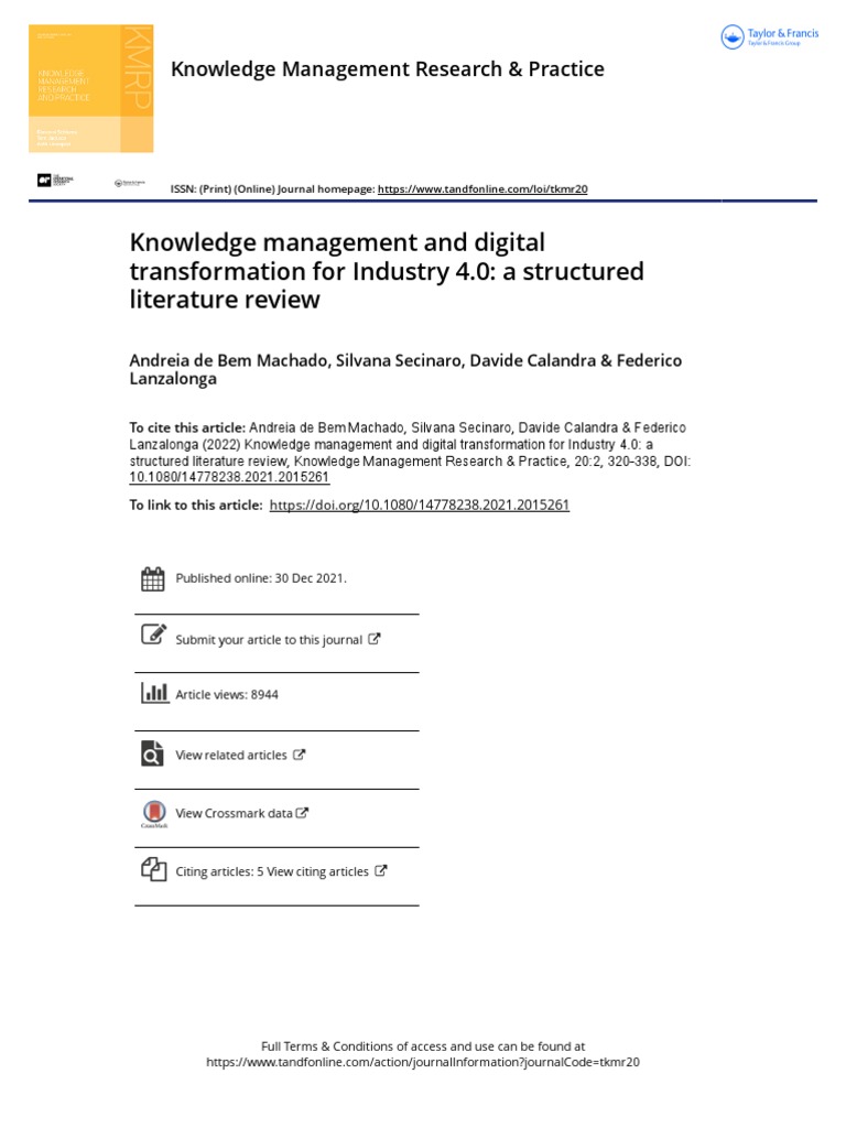 2022 - Knowledge Management and Digital Transformation For Industry 4.0 A Structured Literature ...