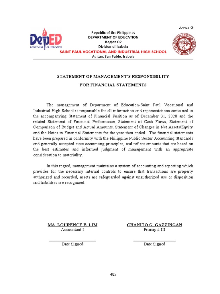 Statement of Management Responsibility | PDF