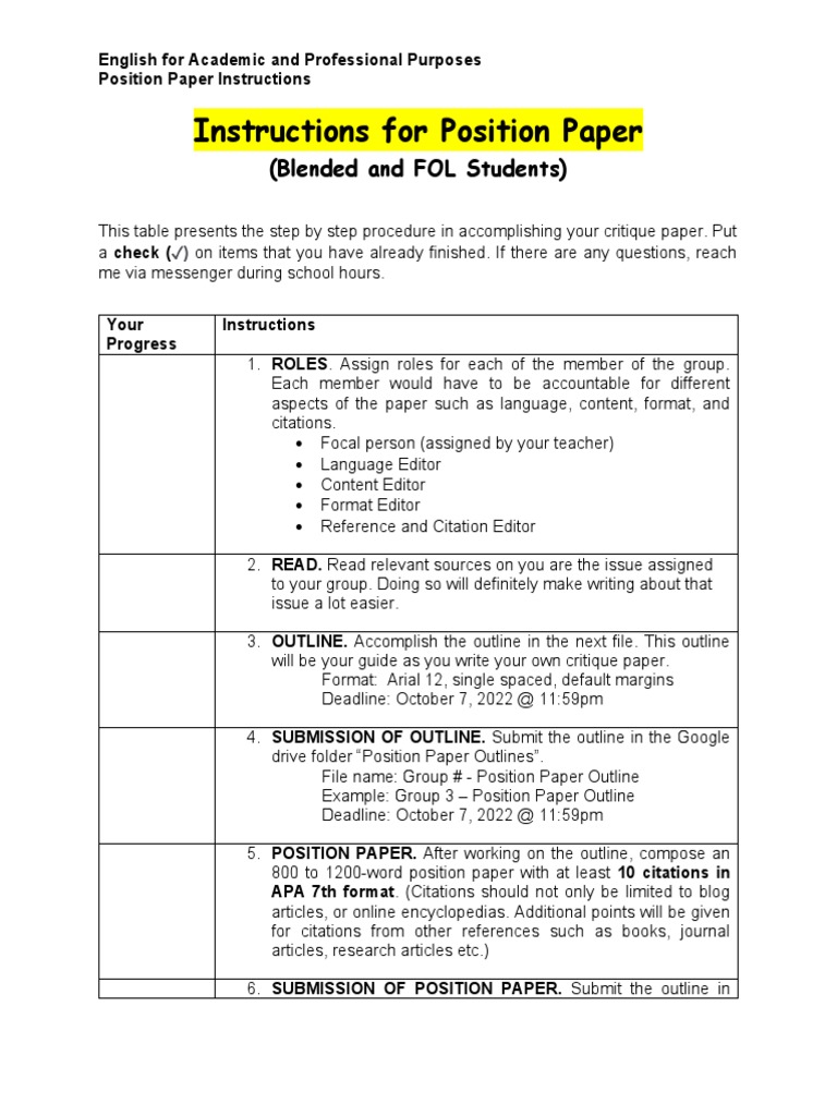 Position Paper Instructions | PDF
