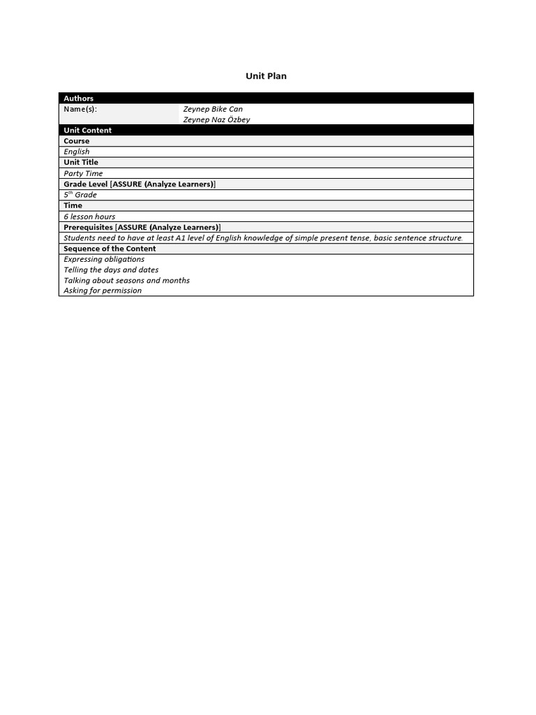 Son Hal Unit Plan 1 | PDF | Teaching Method | Educational Assessment