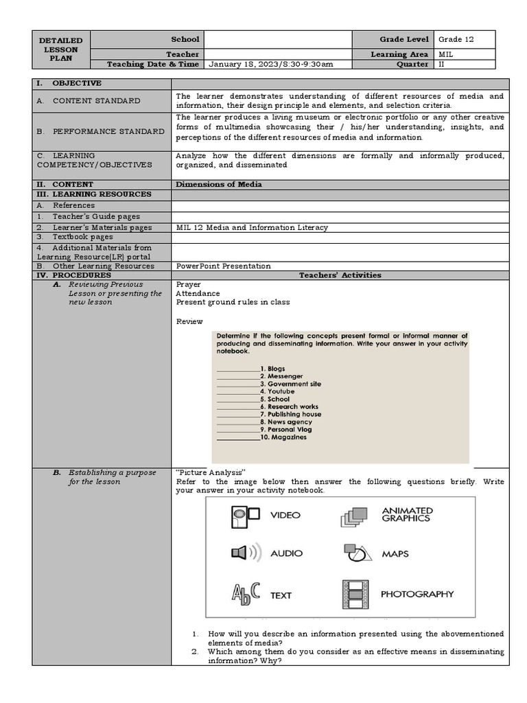 MIL Grade 12 Lesson on Media Dimensions | PDF