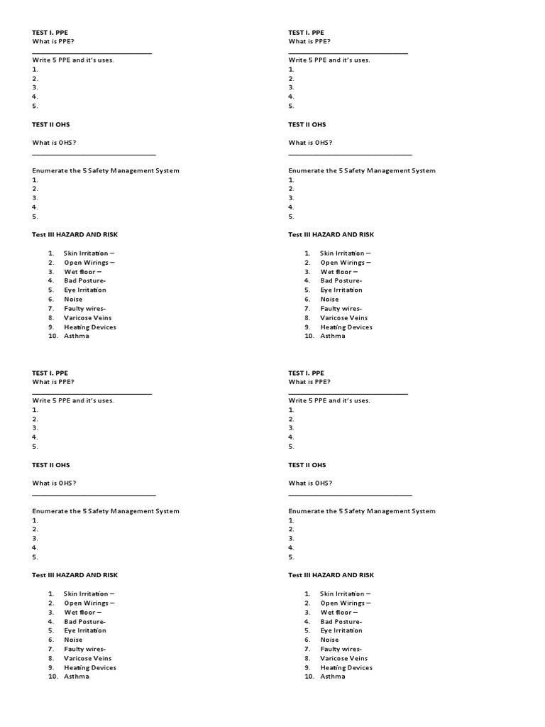 Test Ohs Pdf Personal Protective Equipment Safety