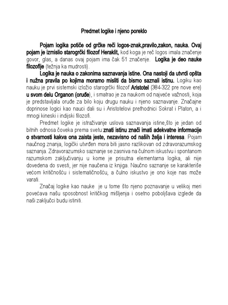 Predmet Logike I Njeno Poreklo - Logika Sa Etikom | PDF