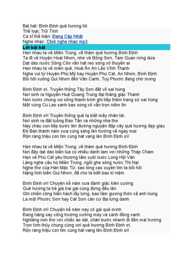 Bai Hat Binh Dinh | PDF