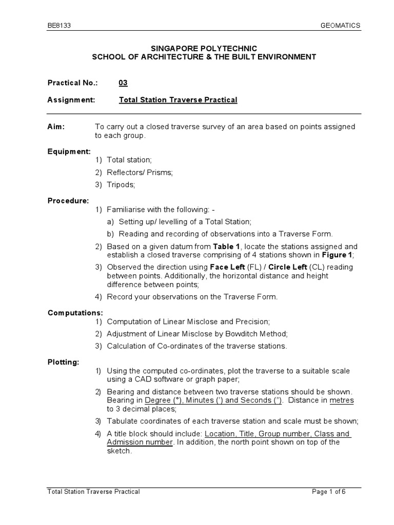 Total Station Traverse Survey Guide | PDF