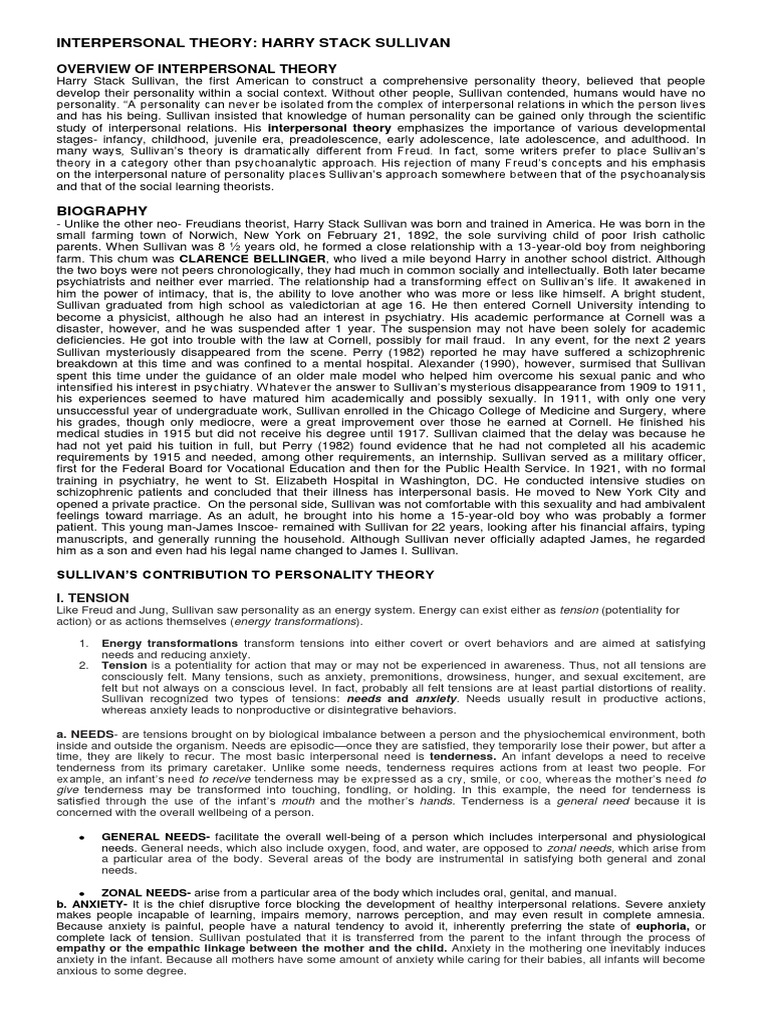 Interpersonal Theory by Sullivan | PDF | Intimate Relationships ...