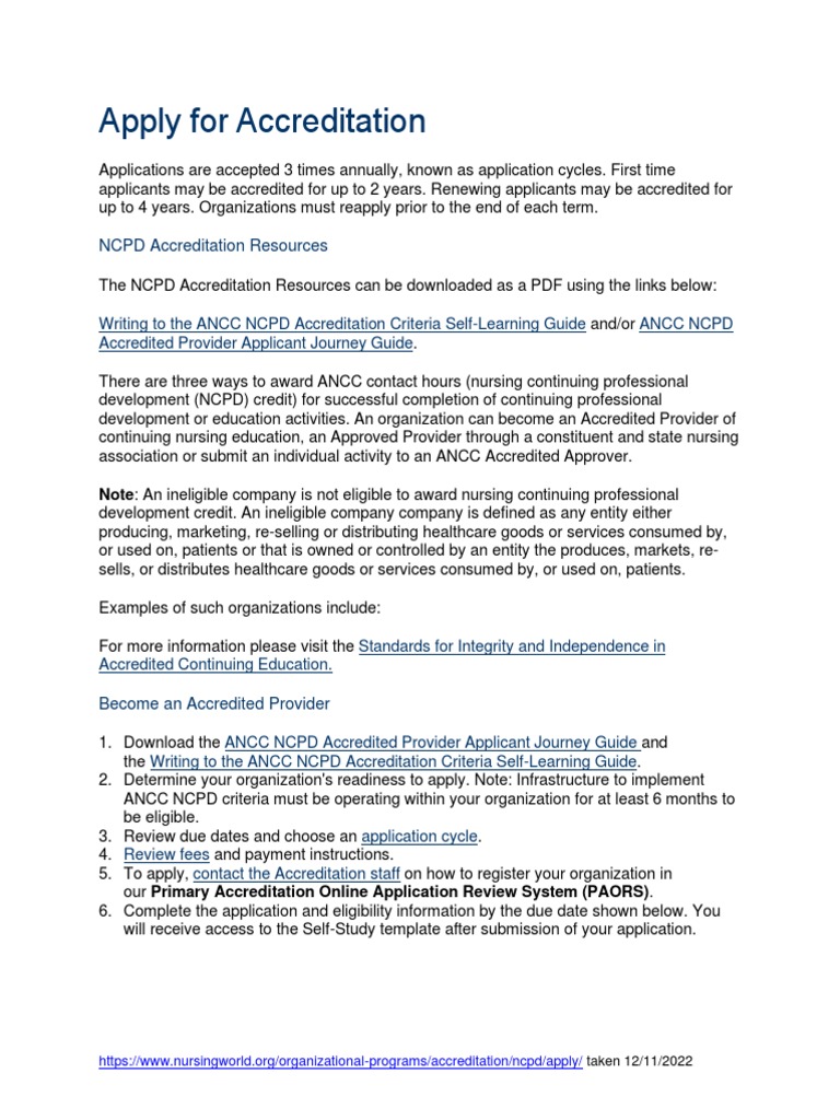 Apply For Accreditation NCPD Accreditation Resources 12.2022 | PDF ...