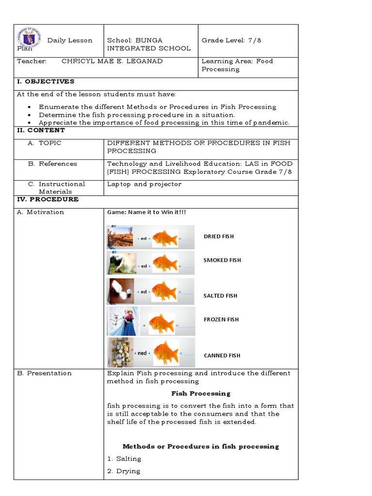 CO Lesson Plan in Food Processing | PDF
