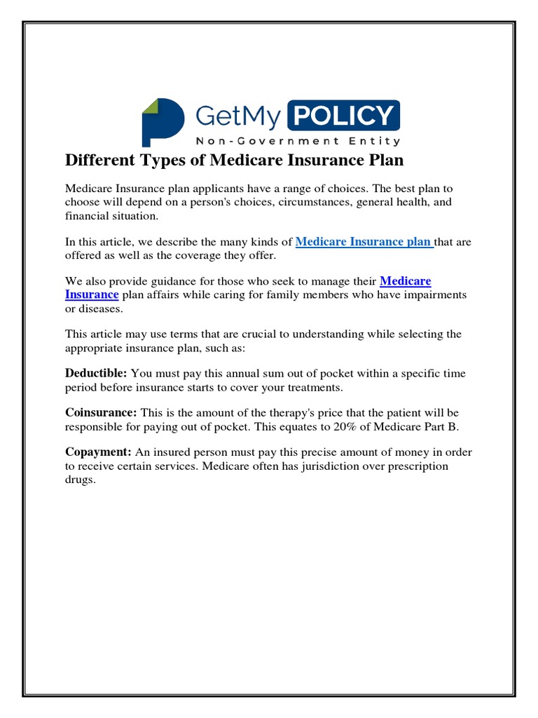 Different Types of Medicare Insurance Plan | PDF | Medicare (United ...