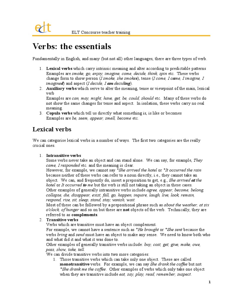 ELT Verbs essentials | PDF | Verb | Grammatical Tense