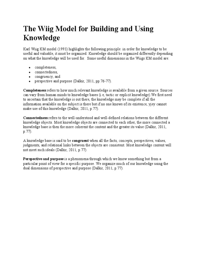 The Wiig Model For Building and Using Knowledge | PDF