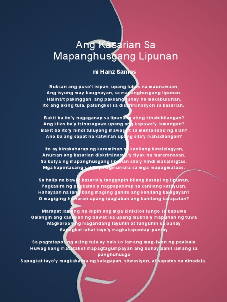 Ang Kasarian Sa Mapanghusgang Lipunan Ni Hanz Samos | PDF