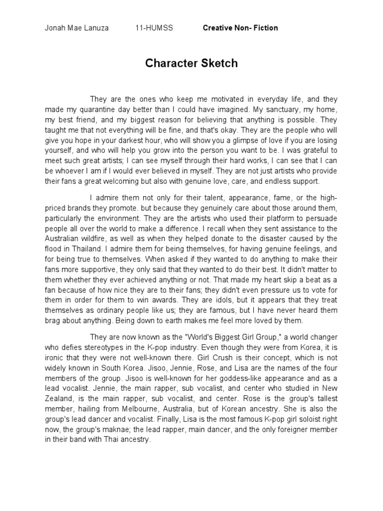 Character Sketch in CNF - Lanuza | PDF | Art