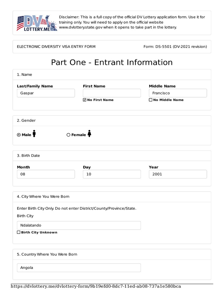 DV Lottery Application Form Sample | PDF | Academic Degree | Marriage