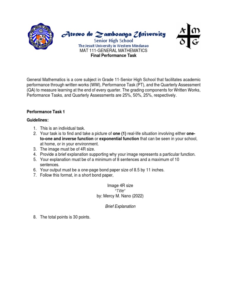 Final Performance Task MAT 111 | Download Free PDF | Function ...