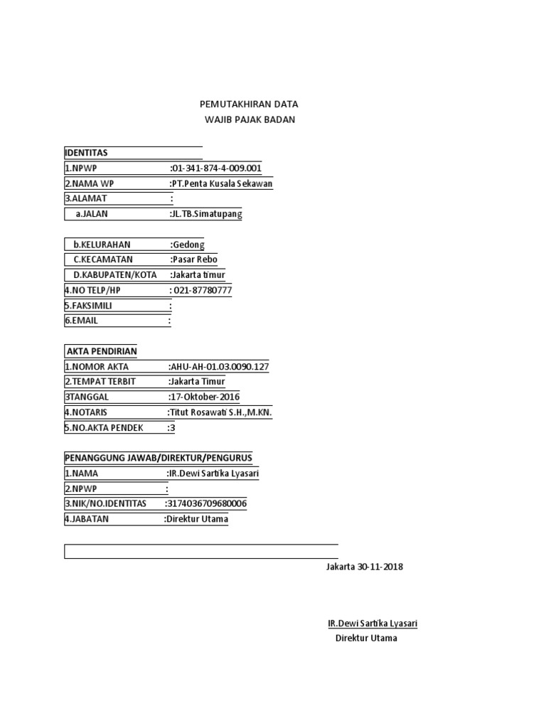 Pemutakhiran Data Wajib Pajak | PDF