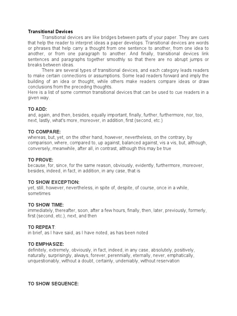 ENGLISH Transitional Devices | PDF | English Language | Paragraph