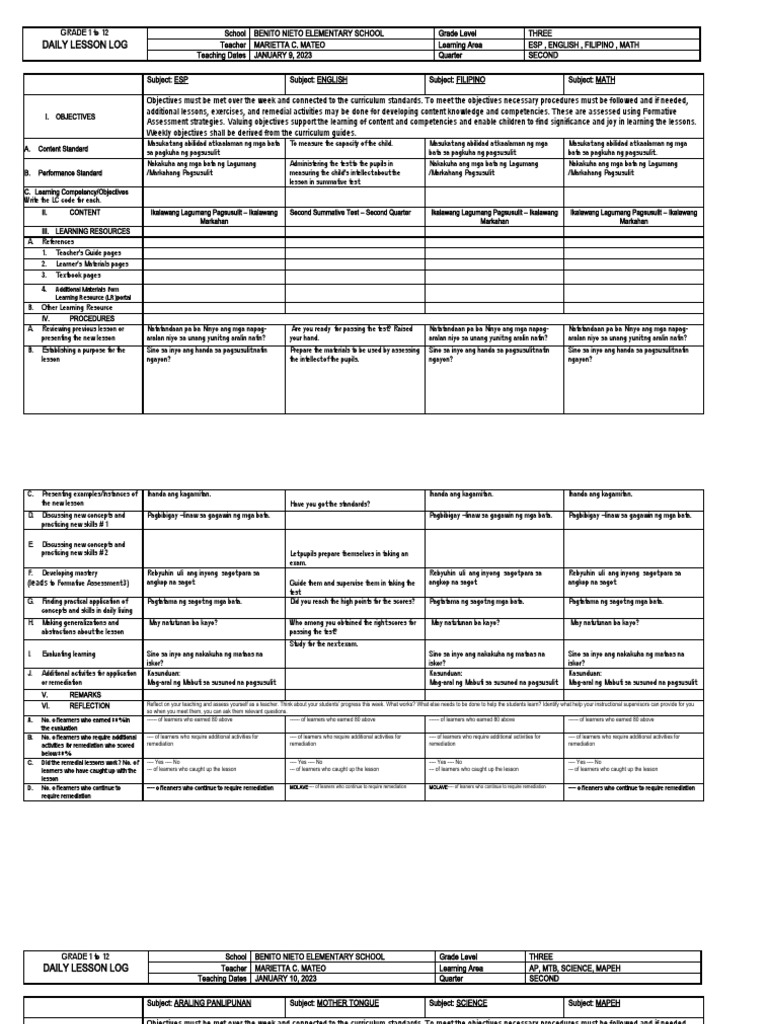 DLL For Summative Test | PDF