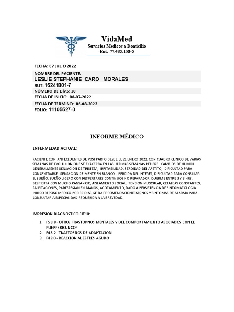 +informe Medico Leslie Caro | PDF | Relaciones personales, crianza y ...