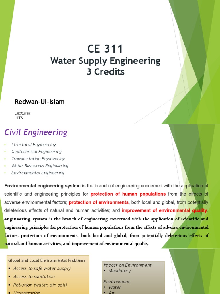 Lecture-1 Introduction Water Supply Engr. | PDF | Drinking Water | Water