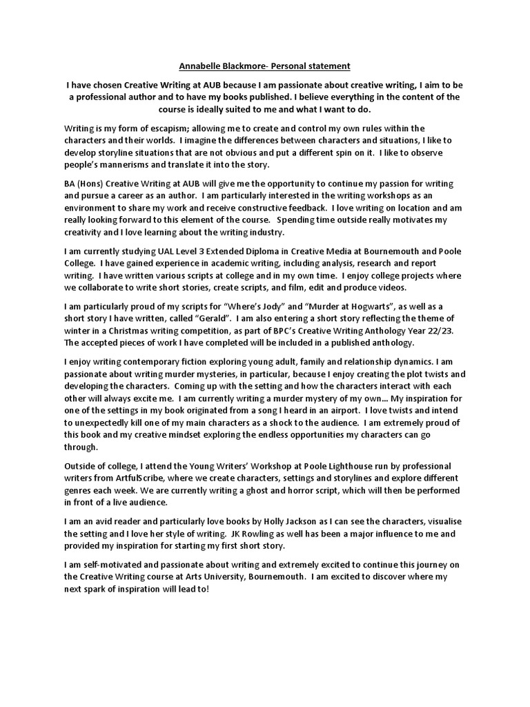 Personal Statement | PDF | Creative Writing
