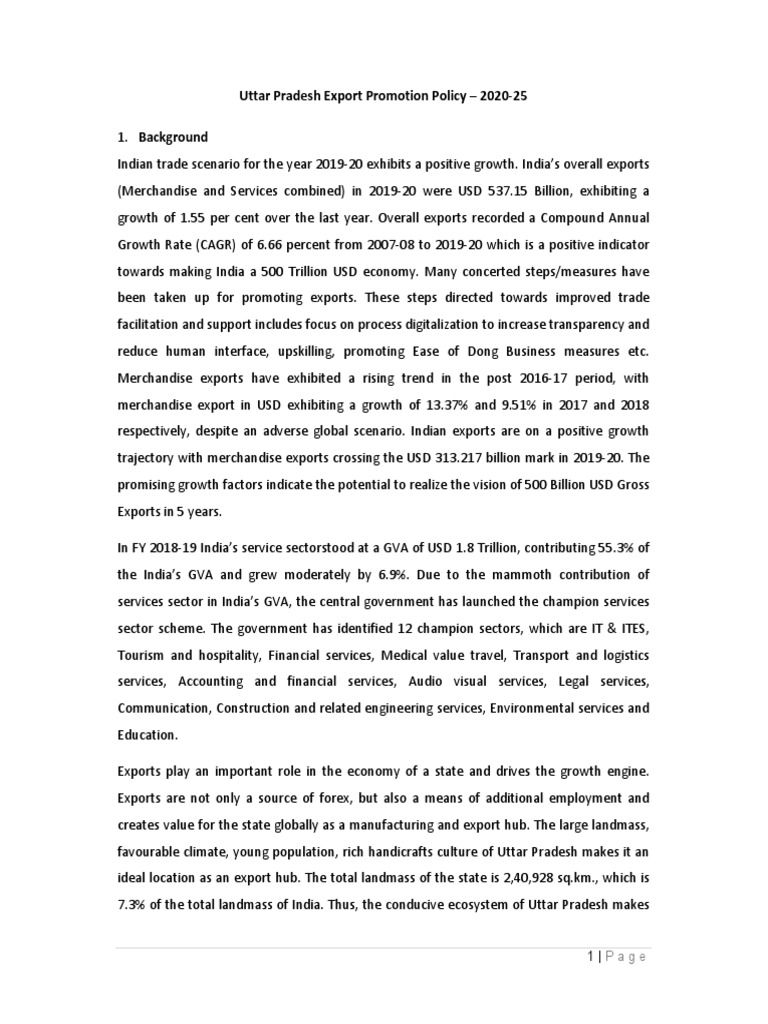 Export Promotion Policy 2020-25 English | PDF | Economic Growth | Business