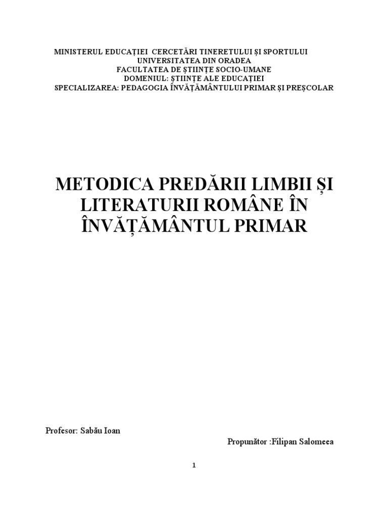 Metodica Predarii Limbii Si Literaturii Romane | PDF